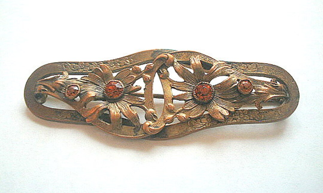Victorian Brass Collar Brooch Topaz Paste Rhinestones Numbered - Etsy