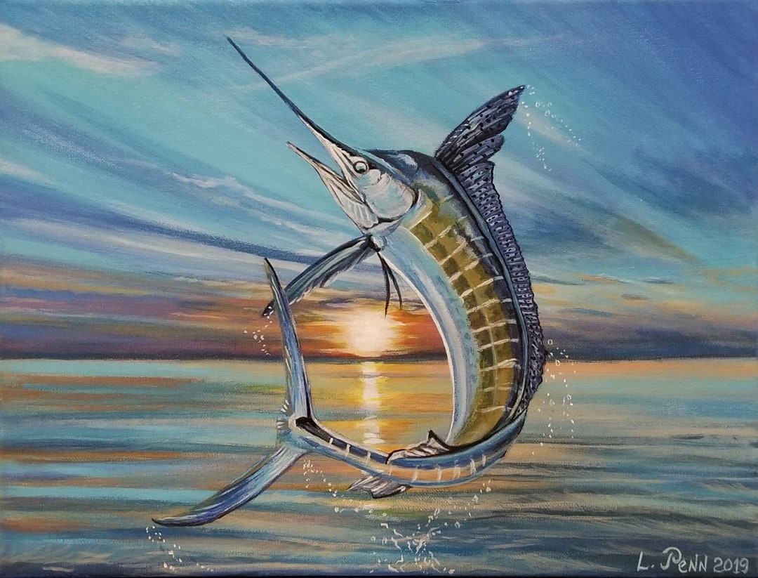 Marlin Jumping Into the Sunset Archival Print - Etsy