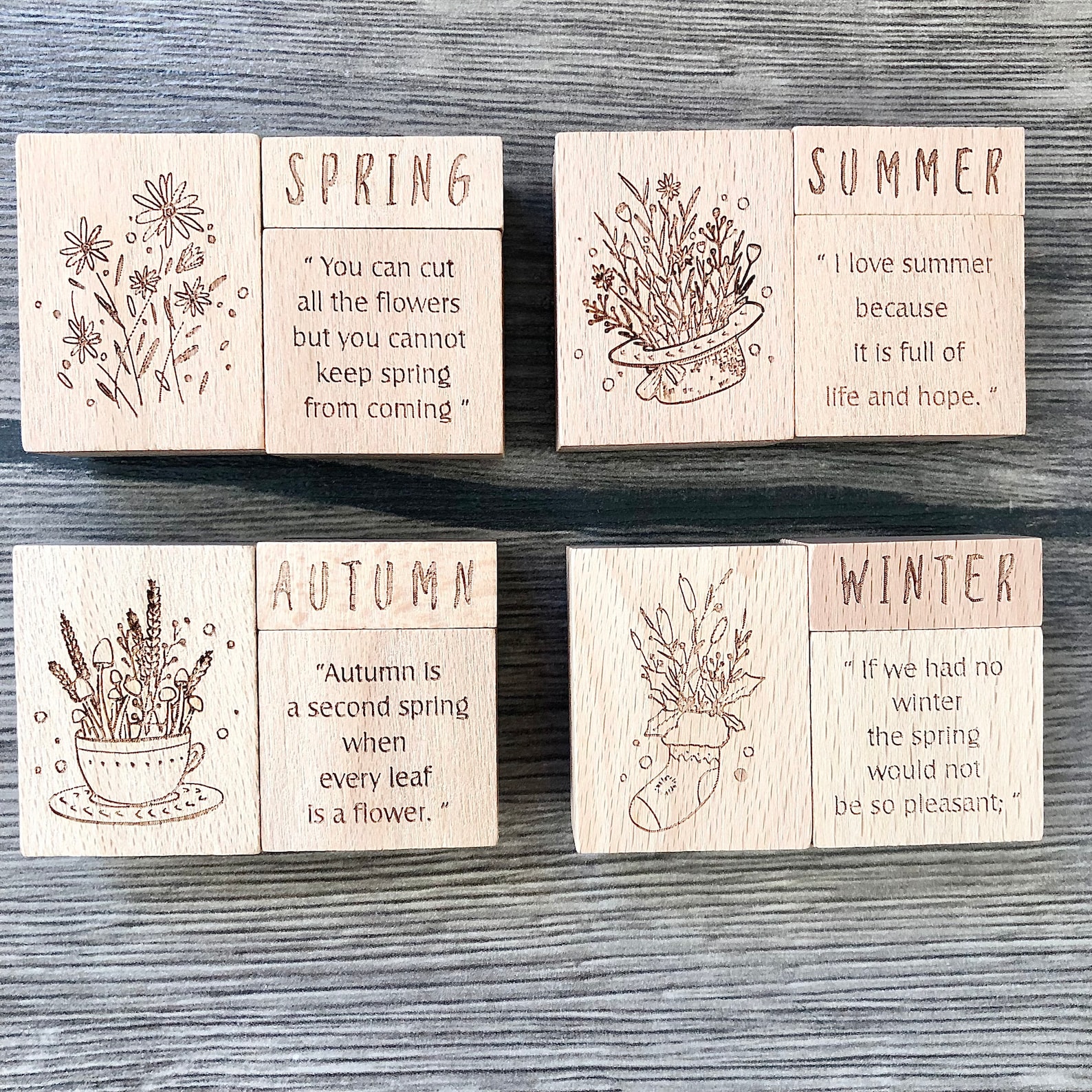 Set of 4 Wood Mounted Stamps - Seasons Spring Summer Autumn Winter - Etsy