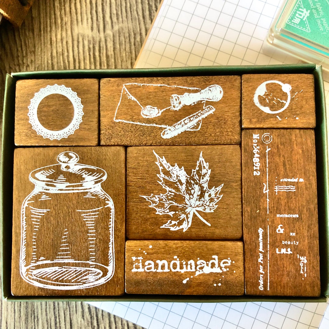 Set of 7 Wood Mounted Stamps - Floral Vintage Maple Leaf Wax Seal Doily ...