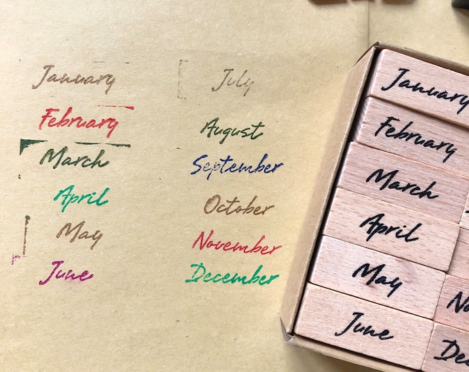 Set of 12 Wood Mounted Stamps - Months of the Year Calendar Journal ...