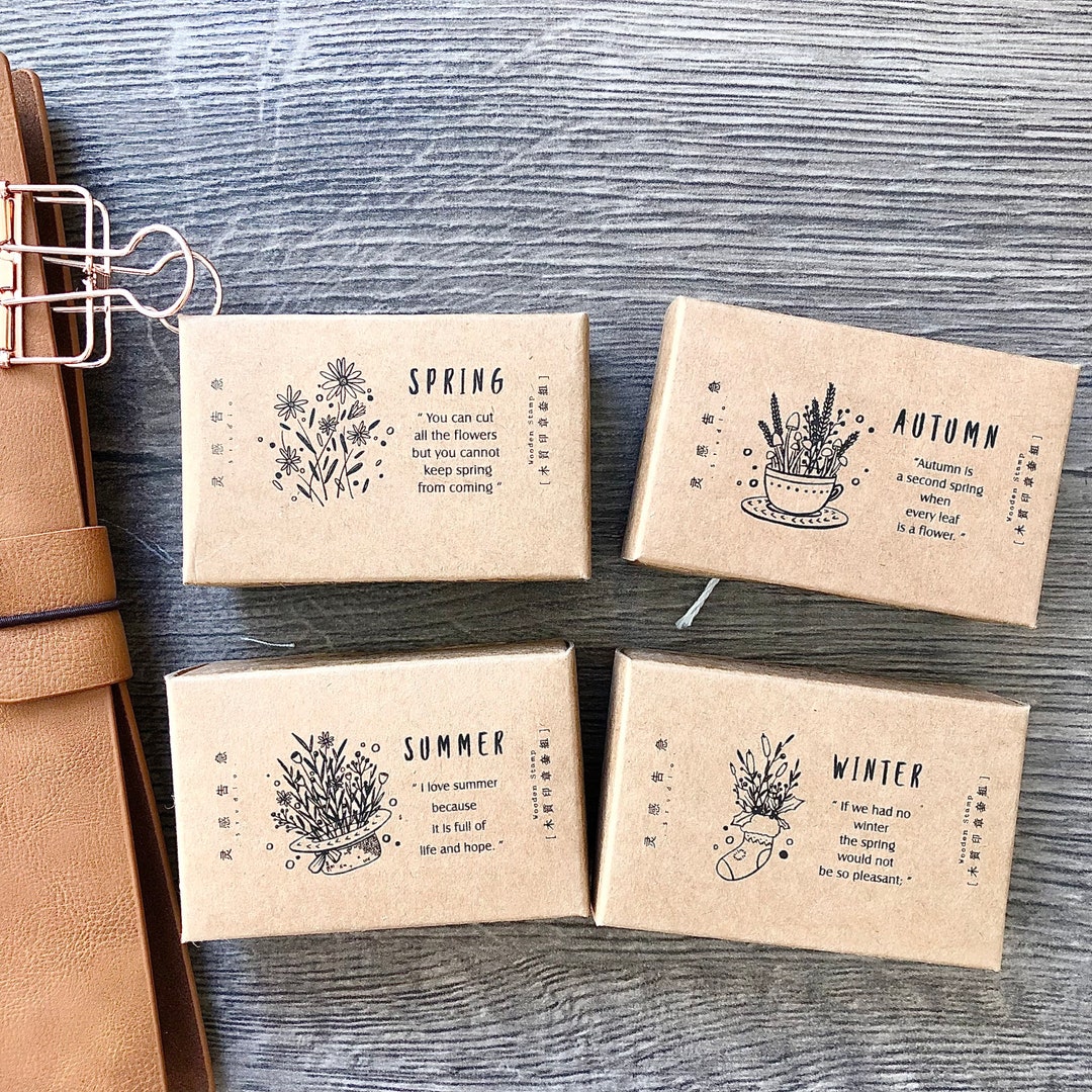 Set of 4 Wood Mounted Stamps - Seasons Spring Summer Autumn Winter - Etsy