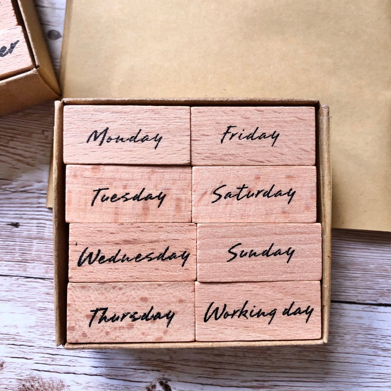 Set of 7 Wood Mounted Stamps Days of the Week Calendar - Etsy