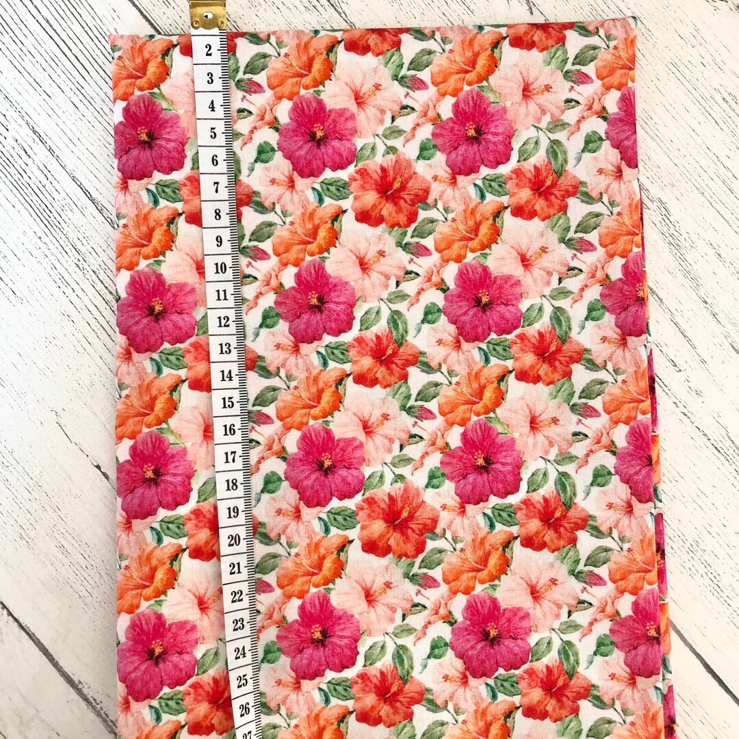 100% Cotton Fabric Tropical Pink Nature Floral - Epp Hexies - Fat ...