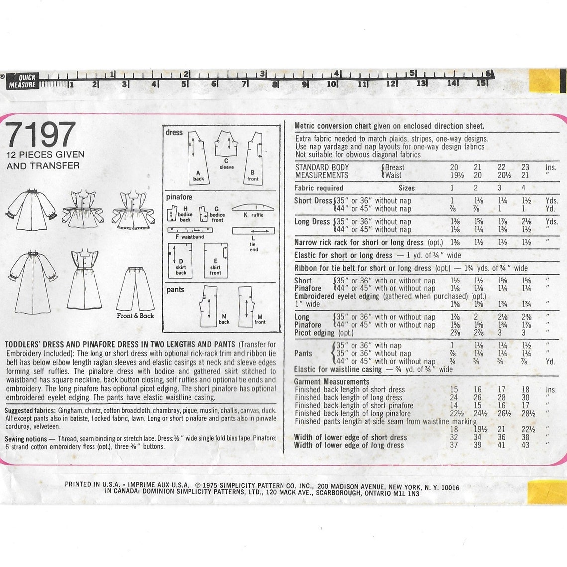 A Dress and Pinafore in 2 Lengths & Pull-on Pants Pattern With ...