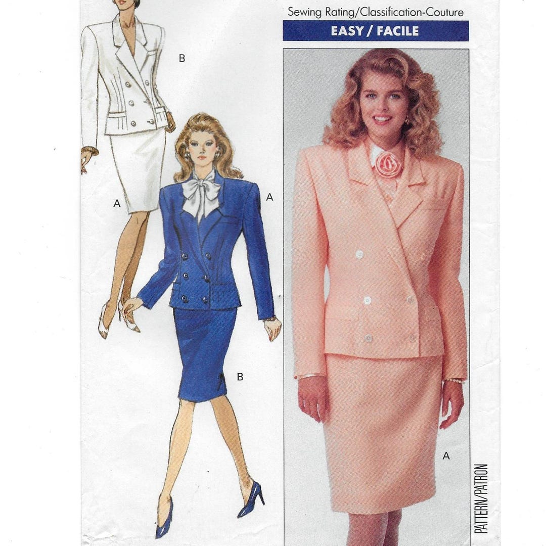 A Double-breasted Above Hip Jacket and Straight Skirt Sewing Pattern ...