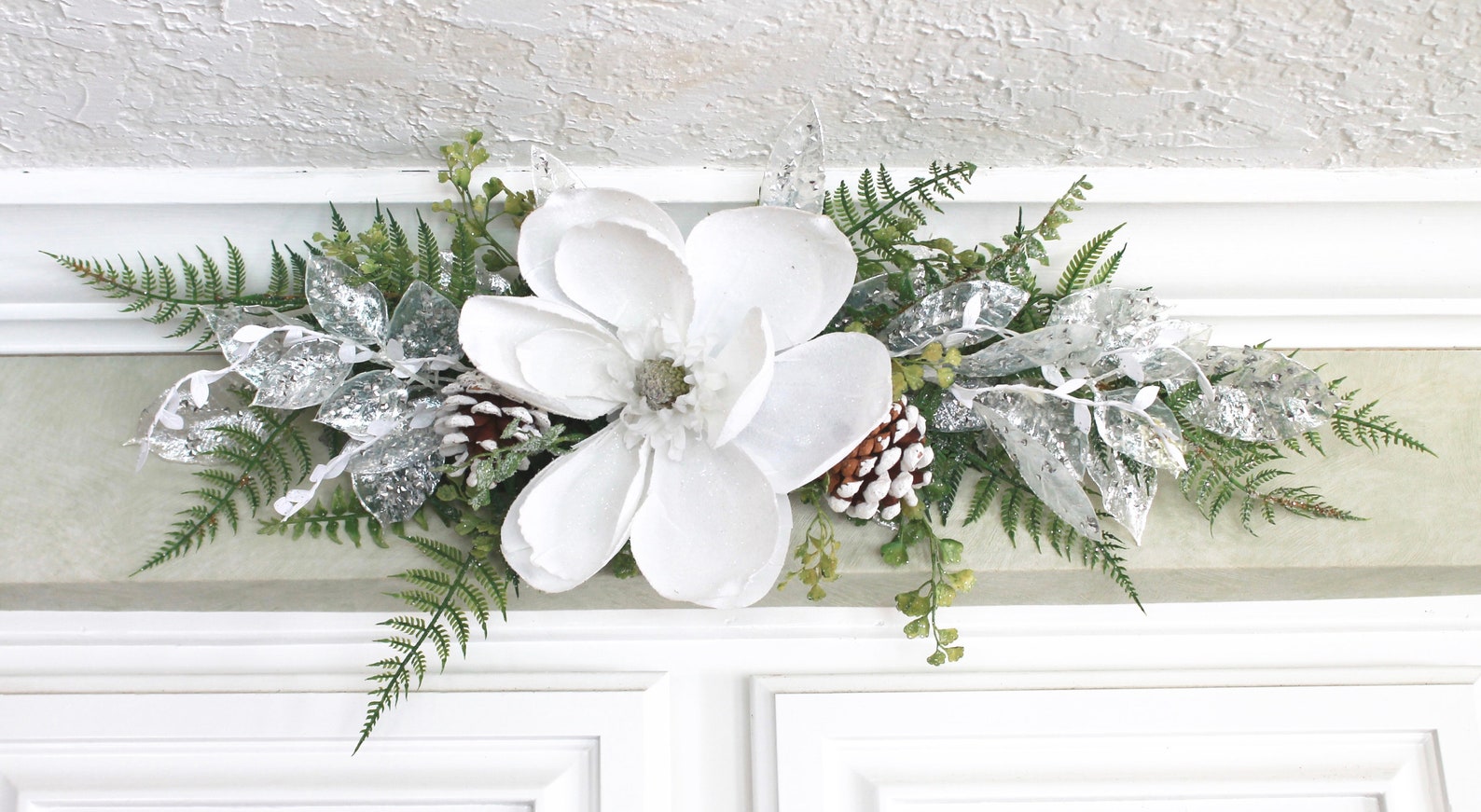 Silk Floral Holiday Festoon - White & Silver (XF19-15) - Etsy