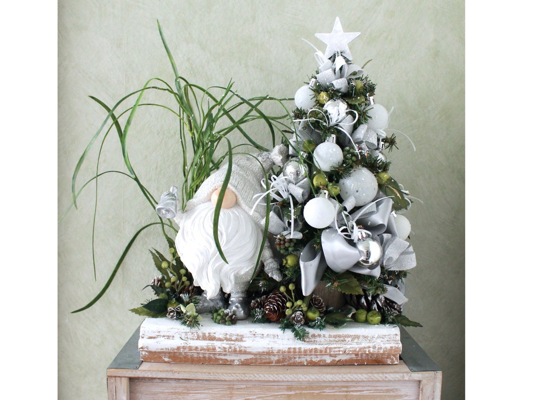 Small Artificial Tabletop Christmas Tree - White | Silver | Gnome ...