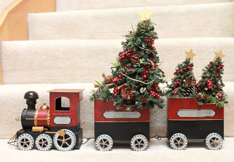 Holiday Train Decor With Artificial Christmas Trees 3 Piece - Etsy