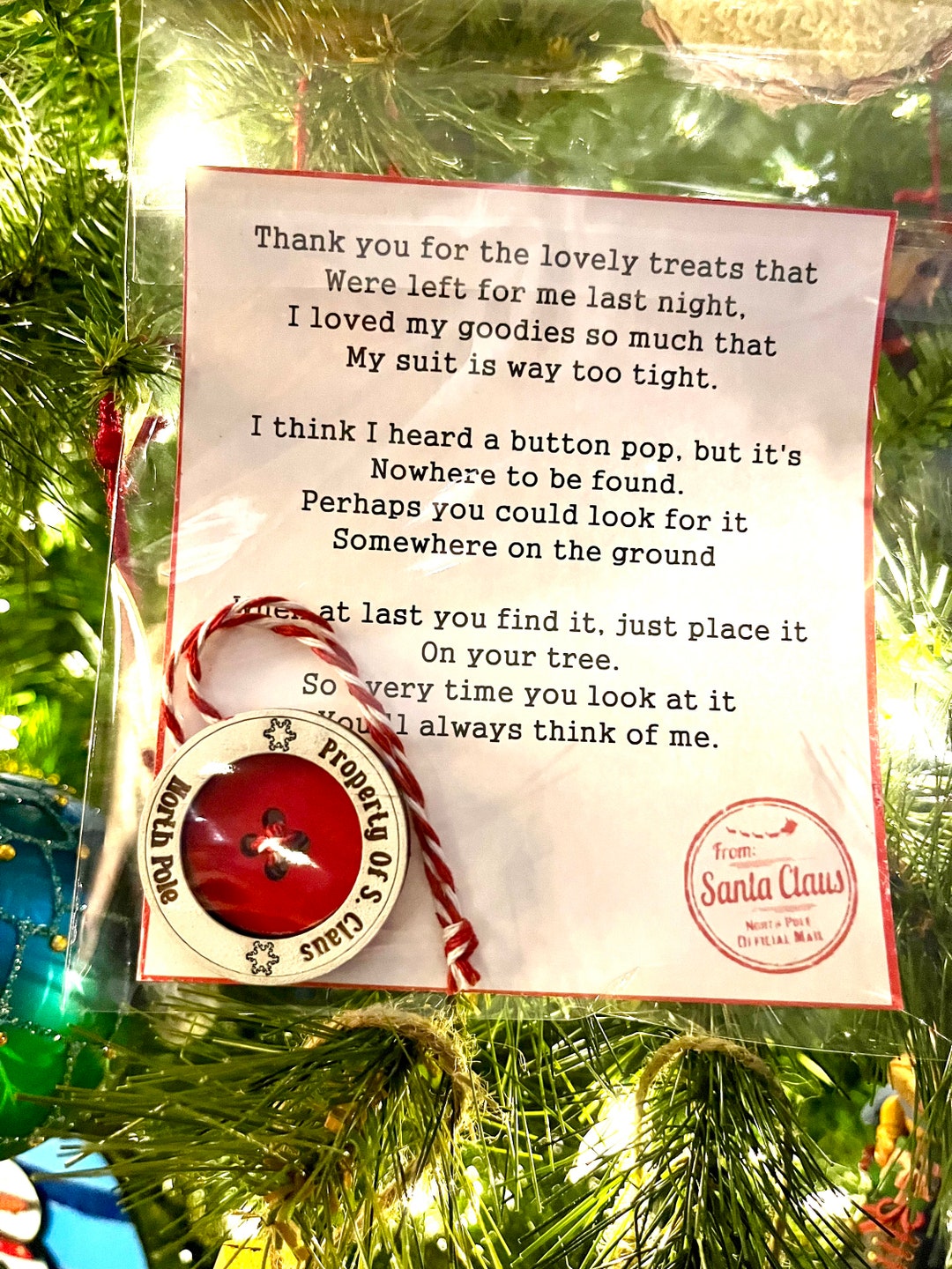 Santa's Lost Button With Note (handmade Letter From Santa, Christmas ...