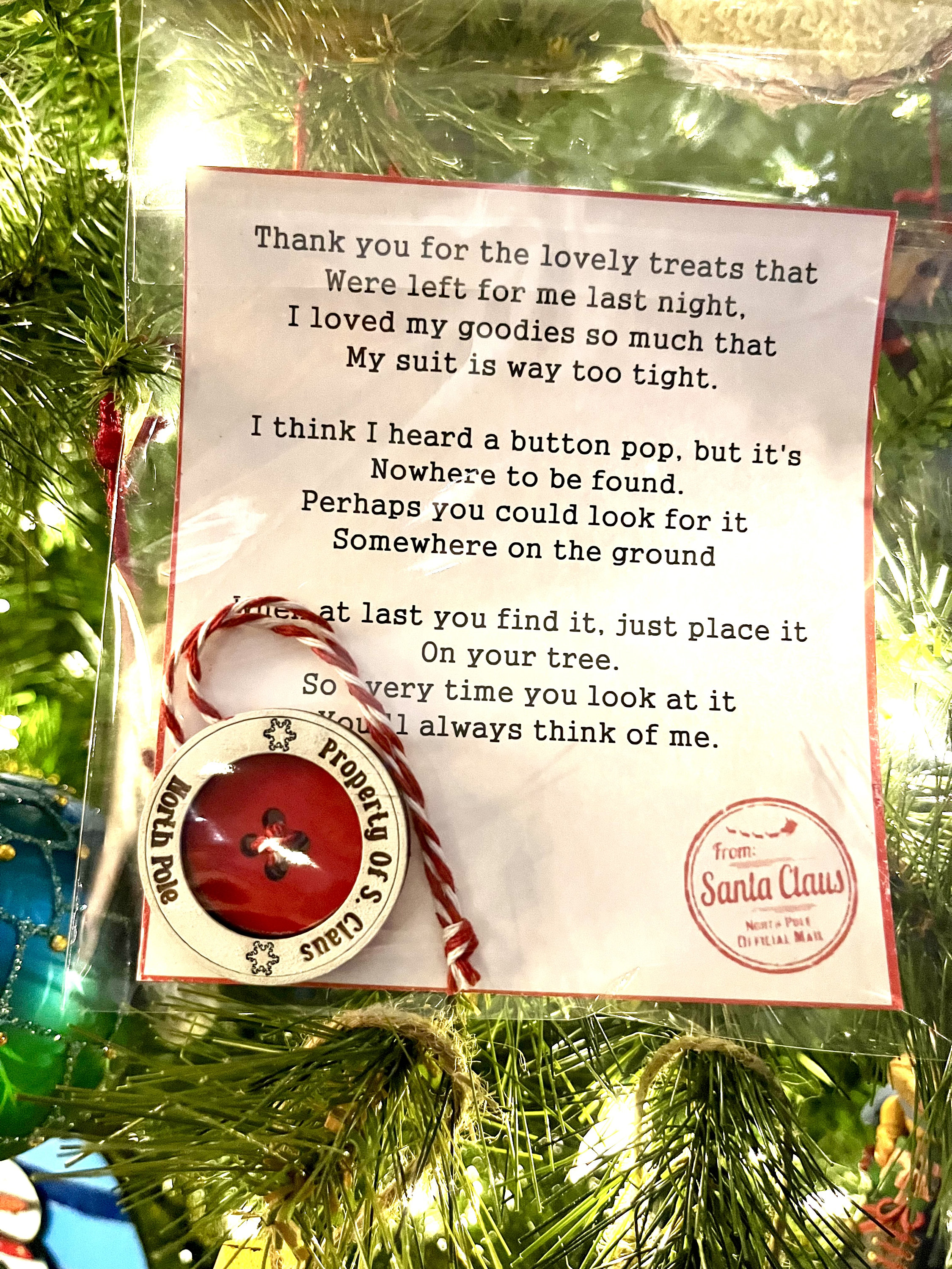 Santa's Lost Button With Note handmade Letter From Santa, Christmas ...