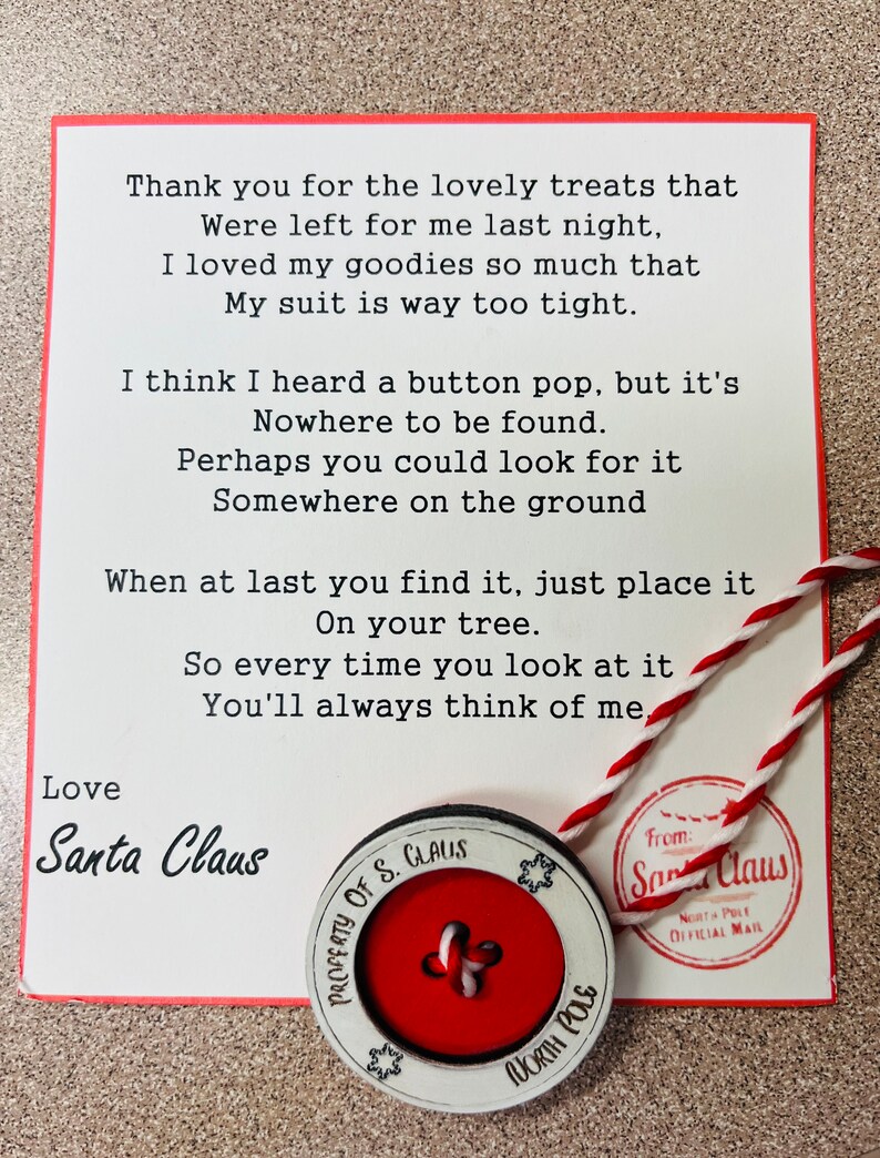 Santa's Lost Button With Note (handmade Letter From Santa, Christmas ...