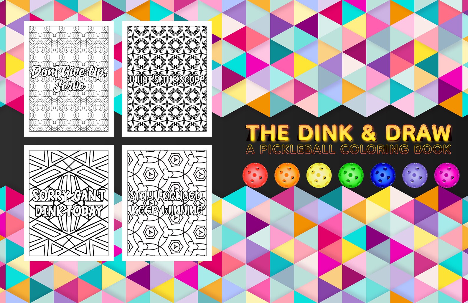 Instant Download! 50 Pages Pickleball Fun Adult Coloring Pages, Digital ...