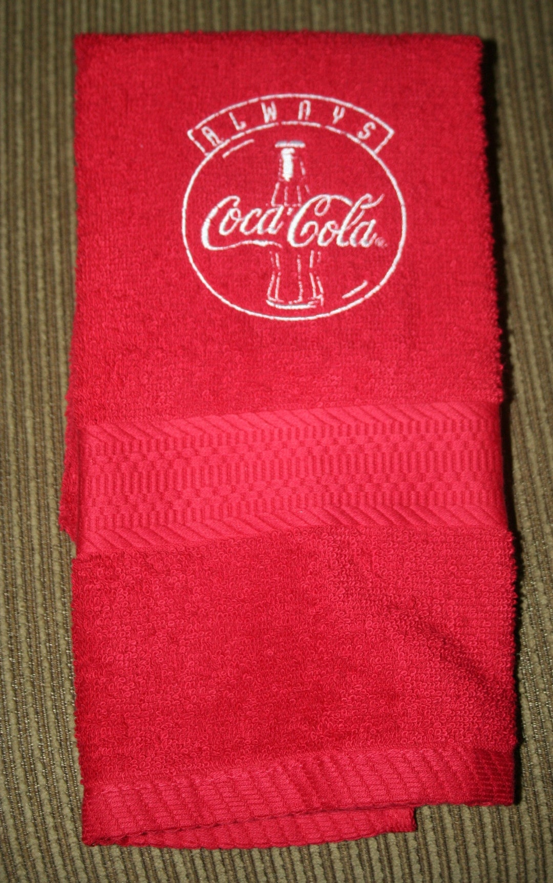 1 "coca Cola Inspired" Red Hand Towel W/white Bottle & Always Coca Cola ...