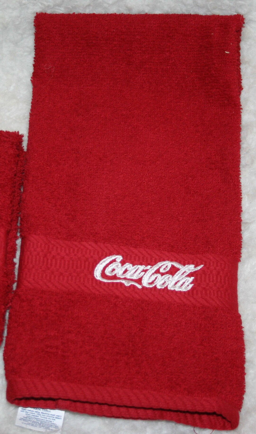 1 "coca Cola Inspired" Embroidered Red Hand Towel With White Thread - Etsy