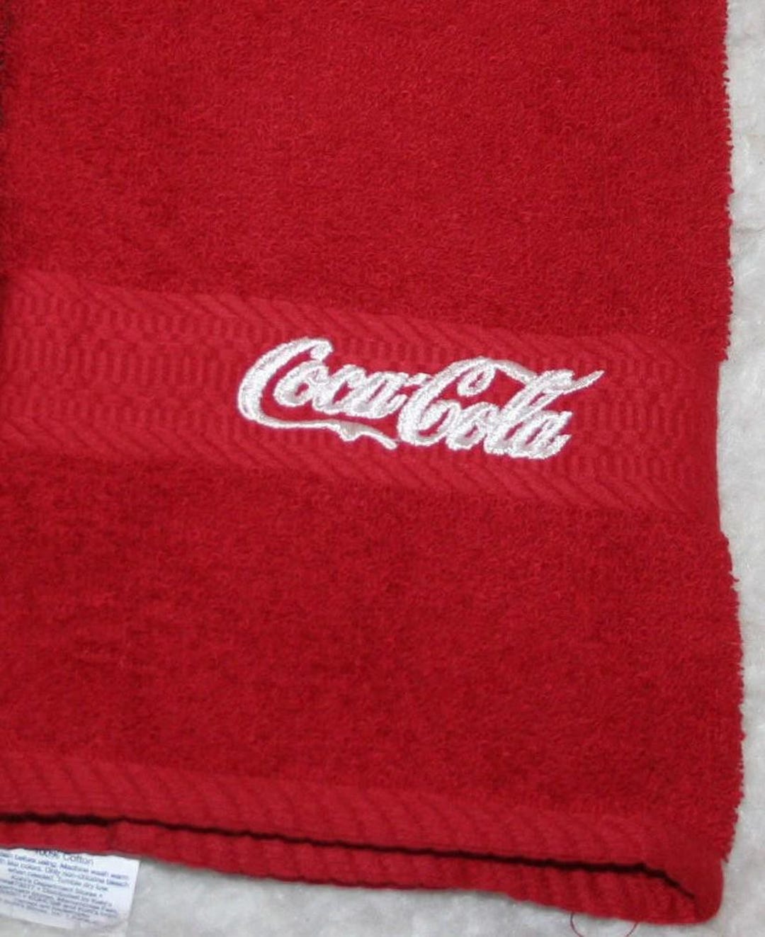 1 "coca Cola Inspired" Embroidered Red Hand Towel With White Thread - Etsy