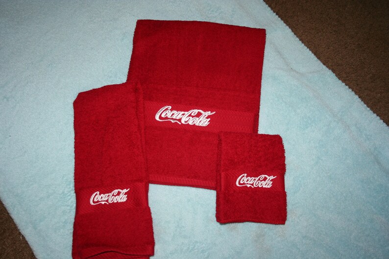 3pc Set "coca Cola Inspired" 1 Bath Towel, 1 Hand Towel and 1 Washcloth ...