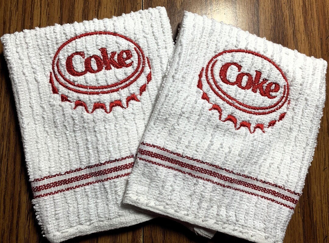 2 Coca Cola Coke Cap Inspired Logo Design 2 Ribbed White Dish Cloths W ...