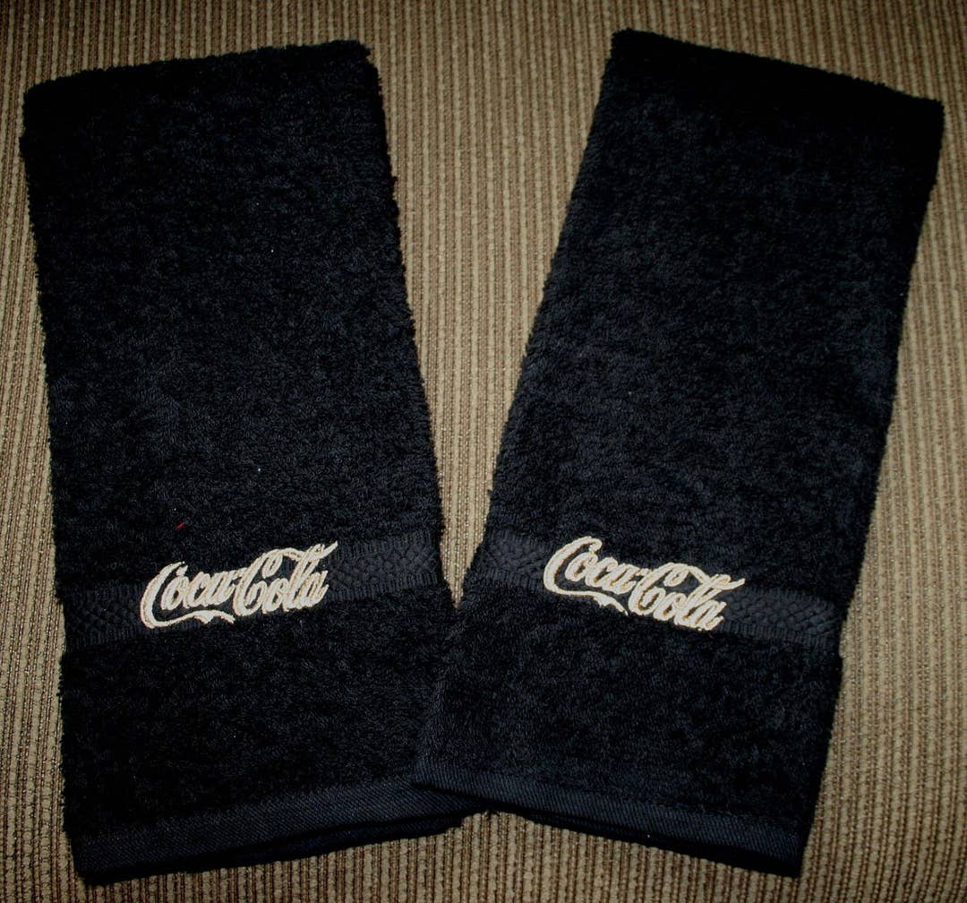 Coca Cola Hand Towels Inspired" 2 Black W/gold/tan Hand Towels ...