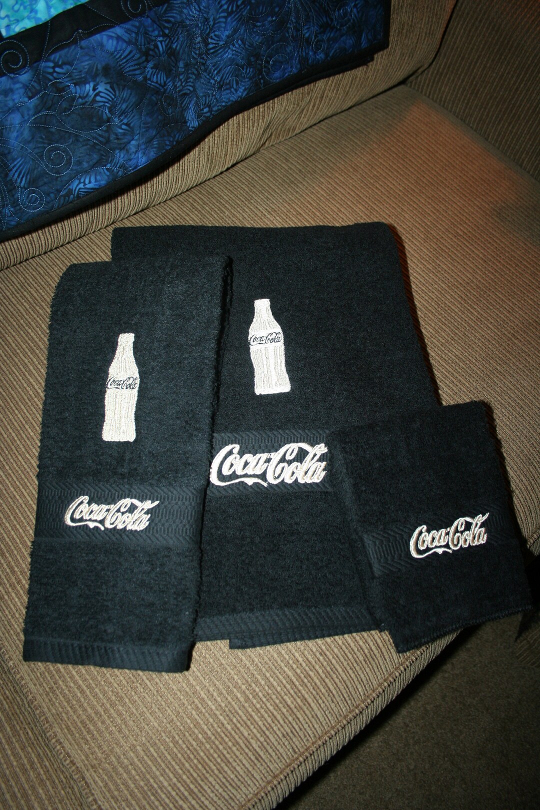 Coca Cola Inspired Bottle"3pc Black Bath Set-1 Bathtowel,1 Handtowel,1 ...