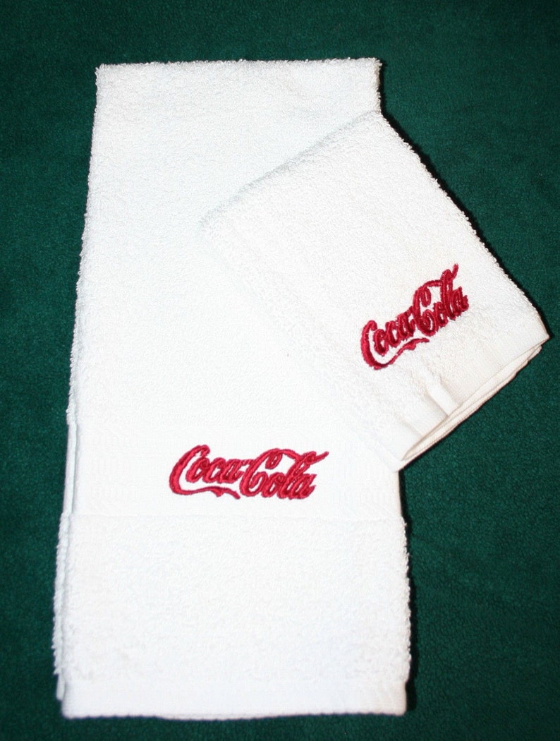 2pc Bath Towel & Cloth Coca Cola Inspired White W/red Thread - Etsy