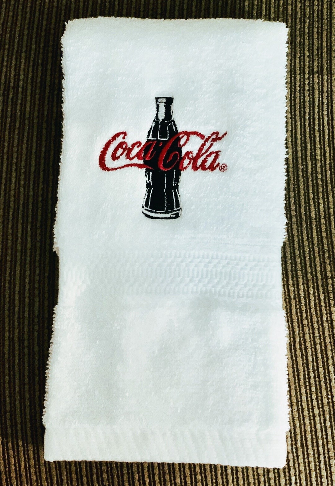 Coca Cola Inspired Bottle Design - 1 White Hand Towel W/red Logo - Etsy