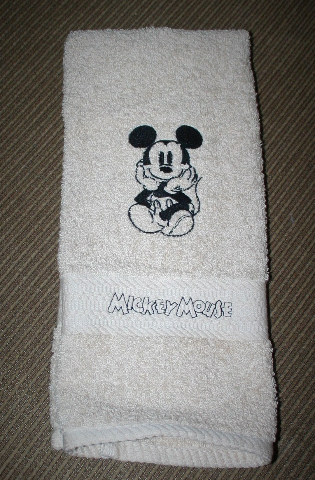 1 Tan Mickey Mouse Inspired Hand Towel With Black Embroidery - Etsy