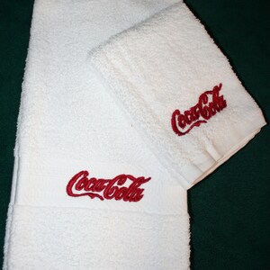 Hand Towel & Cloth Coca Cola Inspired White With Red Embroidery - Etsy