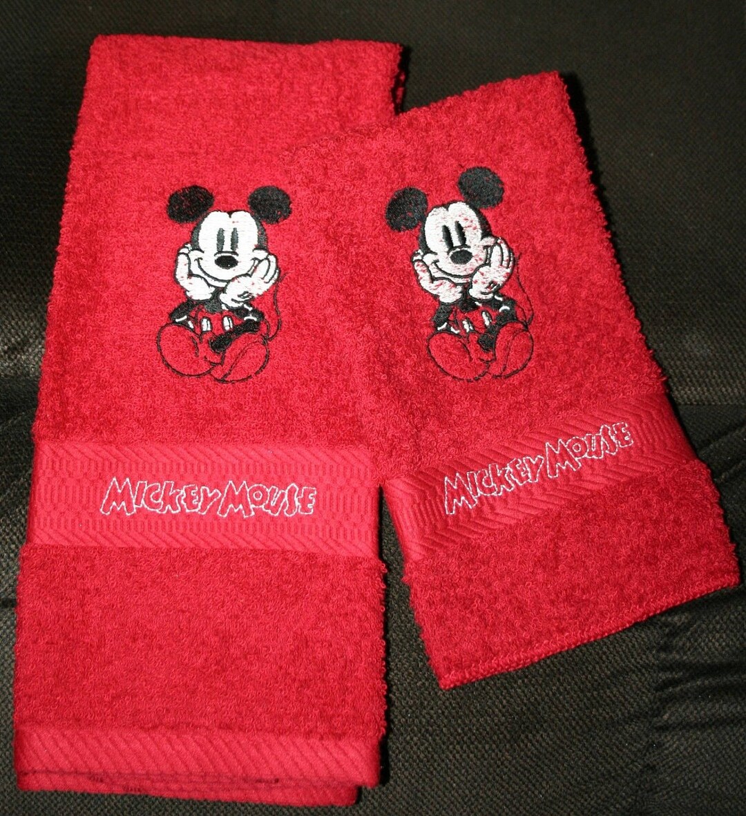 2pc Mickey Mouse Inspired Sitting Red Machine Embroidered 1 Hand Towel ...