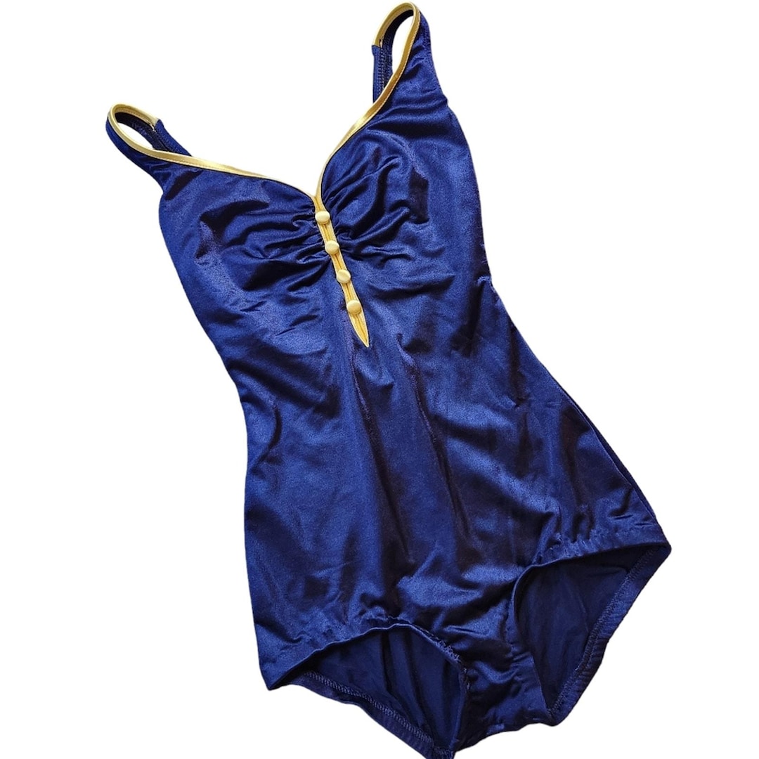 VINTAGE Swimsuit One Piece Maxine of Hollywood Blue Size 10 - Etsy