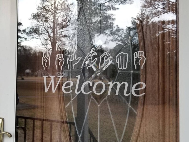 ASL Welcome Door Sign Decal Frosted Glass Vinyl 11×17 Sign Language - Etsy