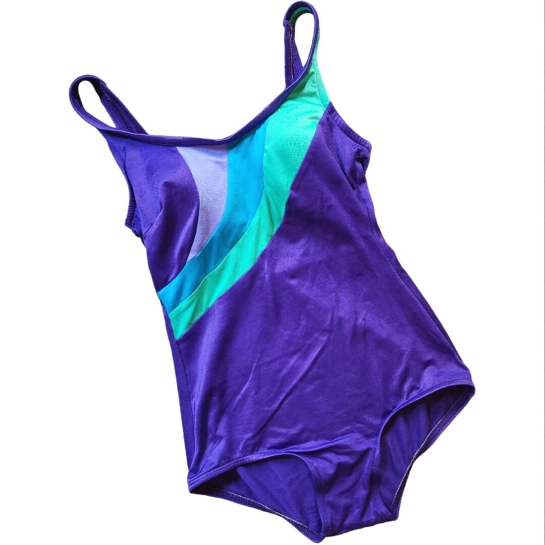 Vintage 1980s Swimsuit One-piece Purple and Aqua Modest Cut Size 10 - Etsy