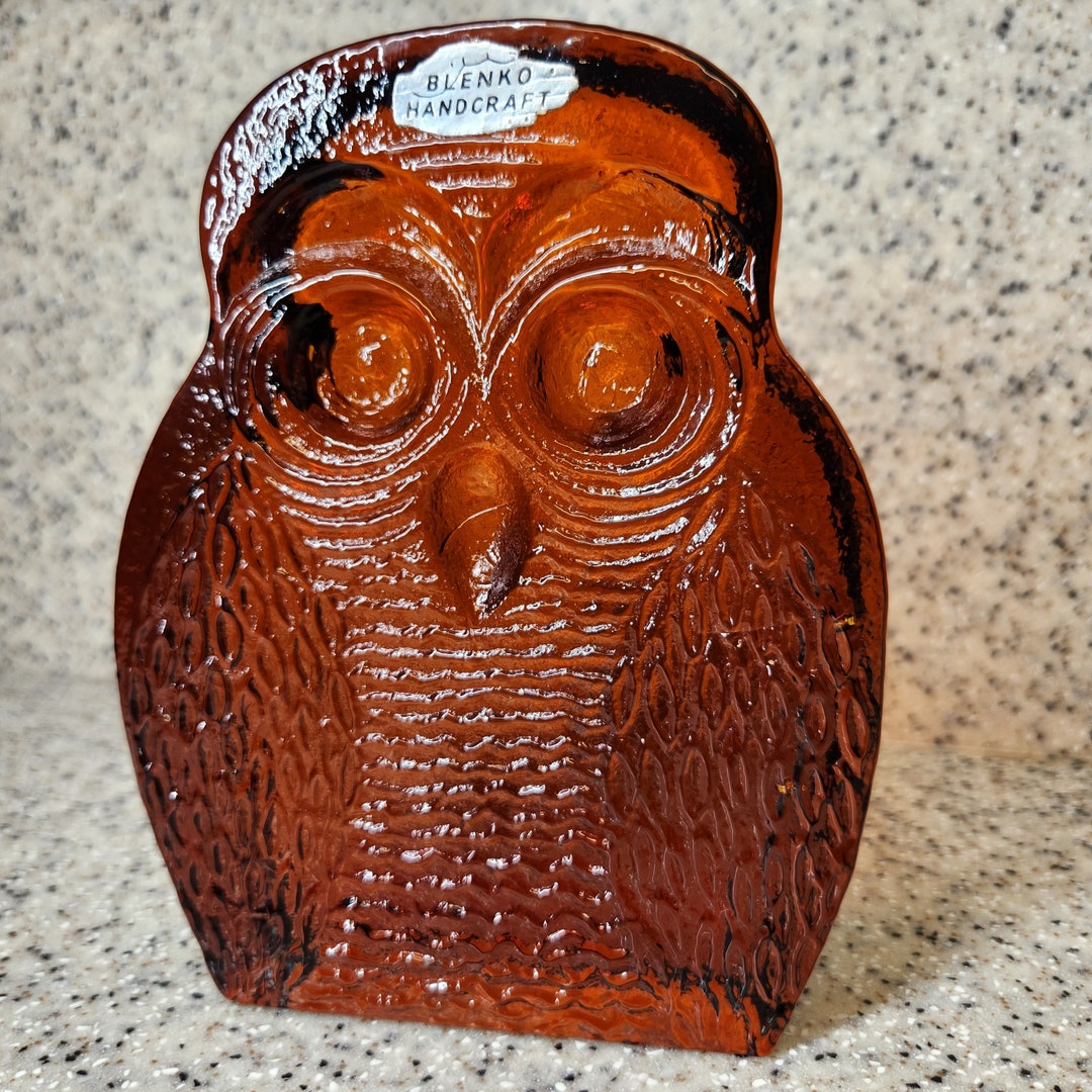 Blenko VINTAGE Solid Glass Owl Amber Mid-century - Etsy