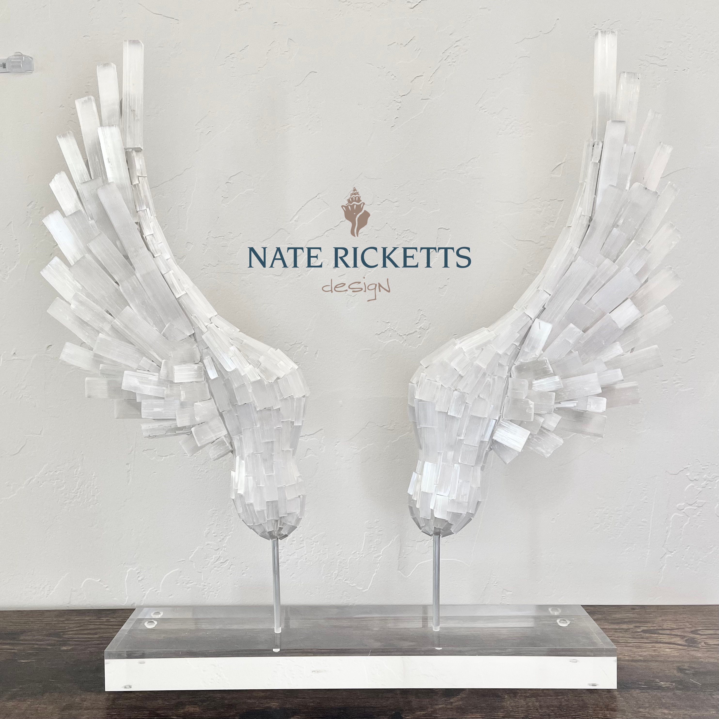 Selenite Crystal Angel Wings on Pedestals - Etsy