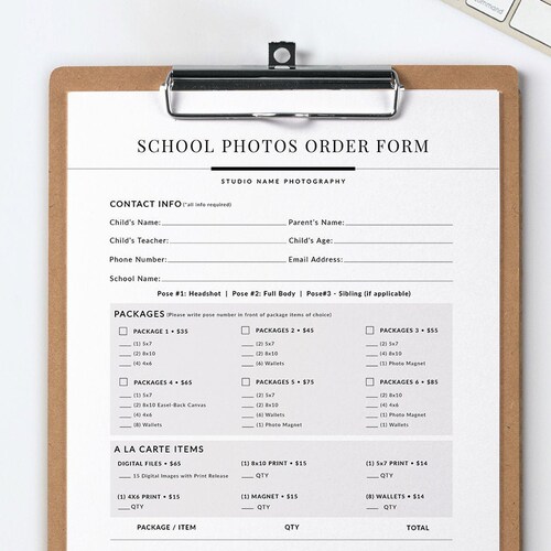 School Photography Order Form Template Preschool Photos - Etsy