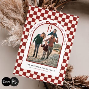 Boho Checkered Holiday Photo Template, Checkerboard Design, Editable in ...