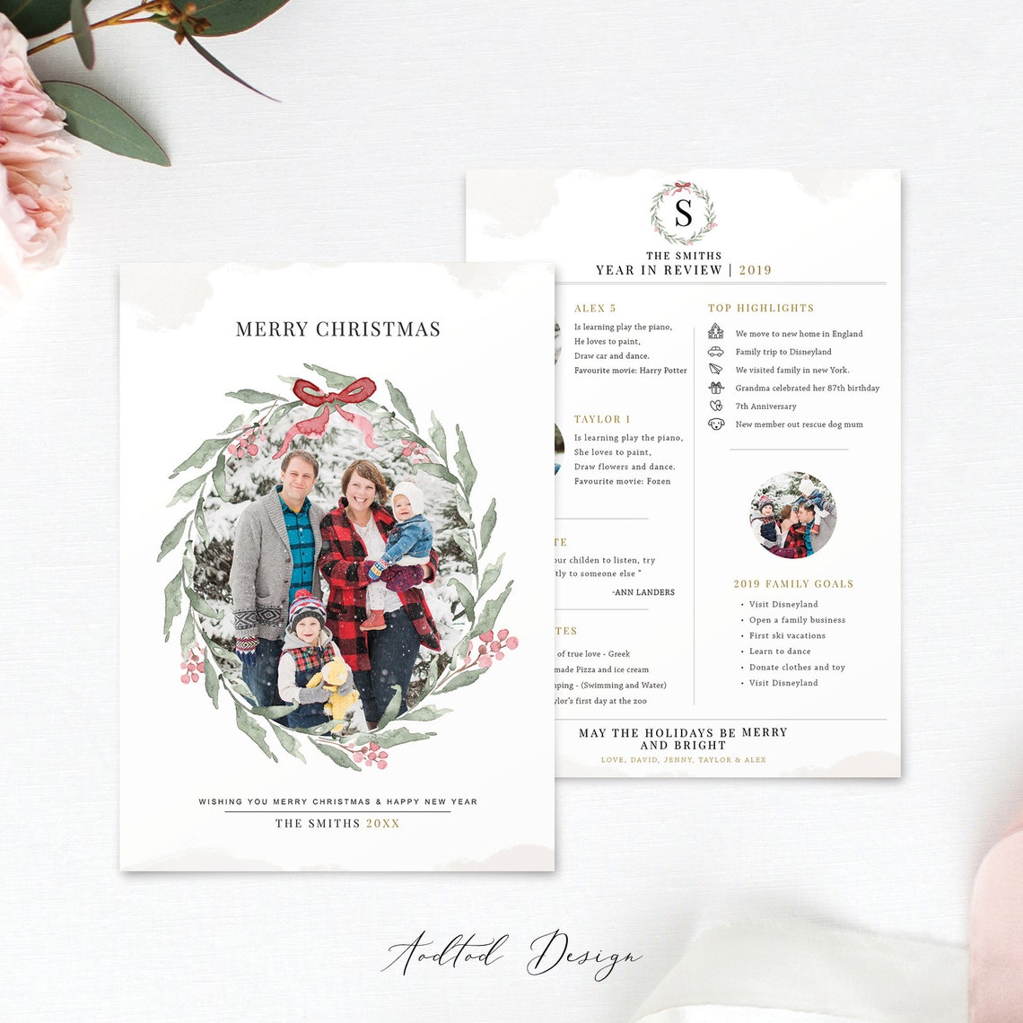 Year in Review Christmas Card Templatefor 2 Kids Christmas | Etsy