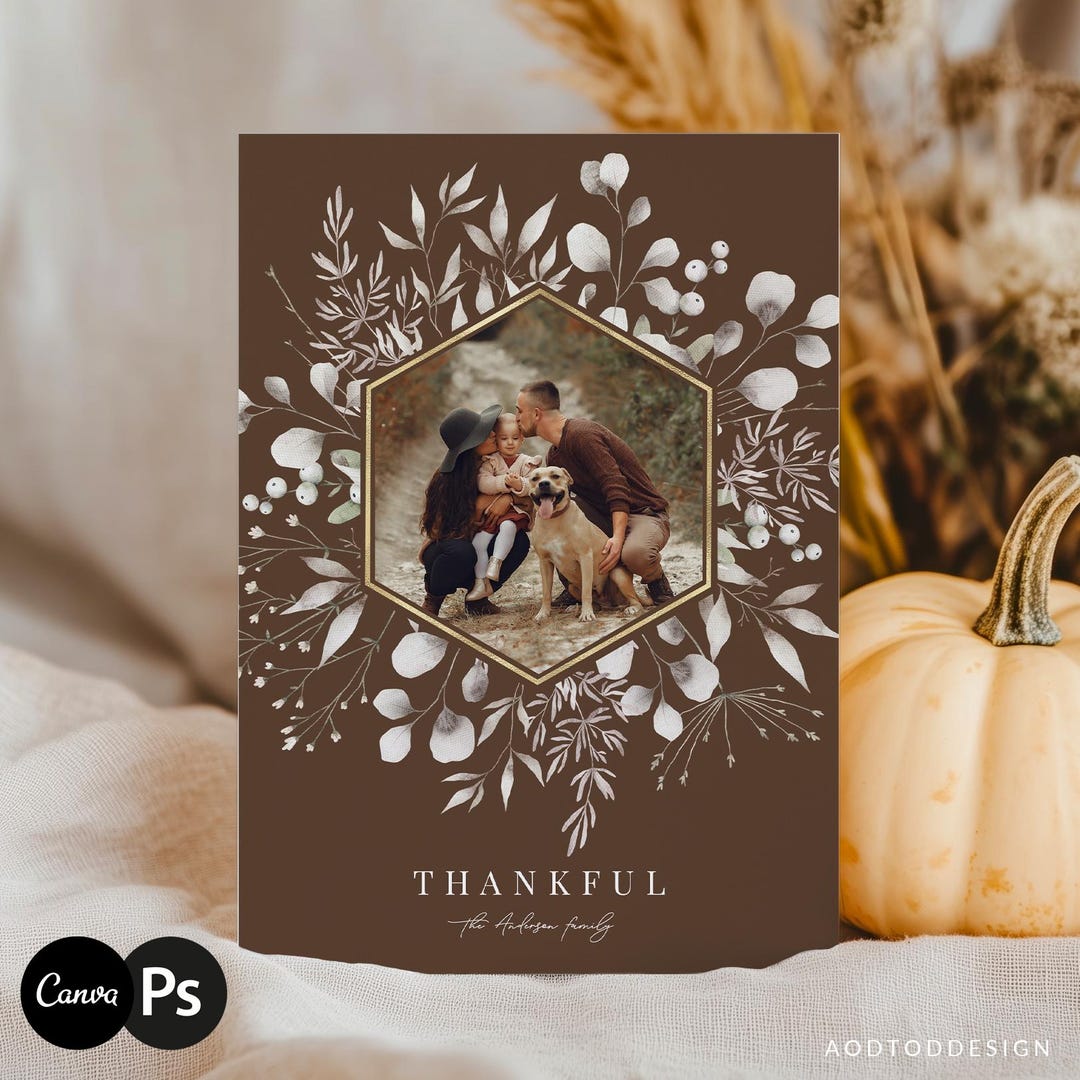 Editable Thanksgiving Card Template, Thankful Fall Photo Card, Autumn ...