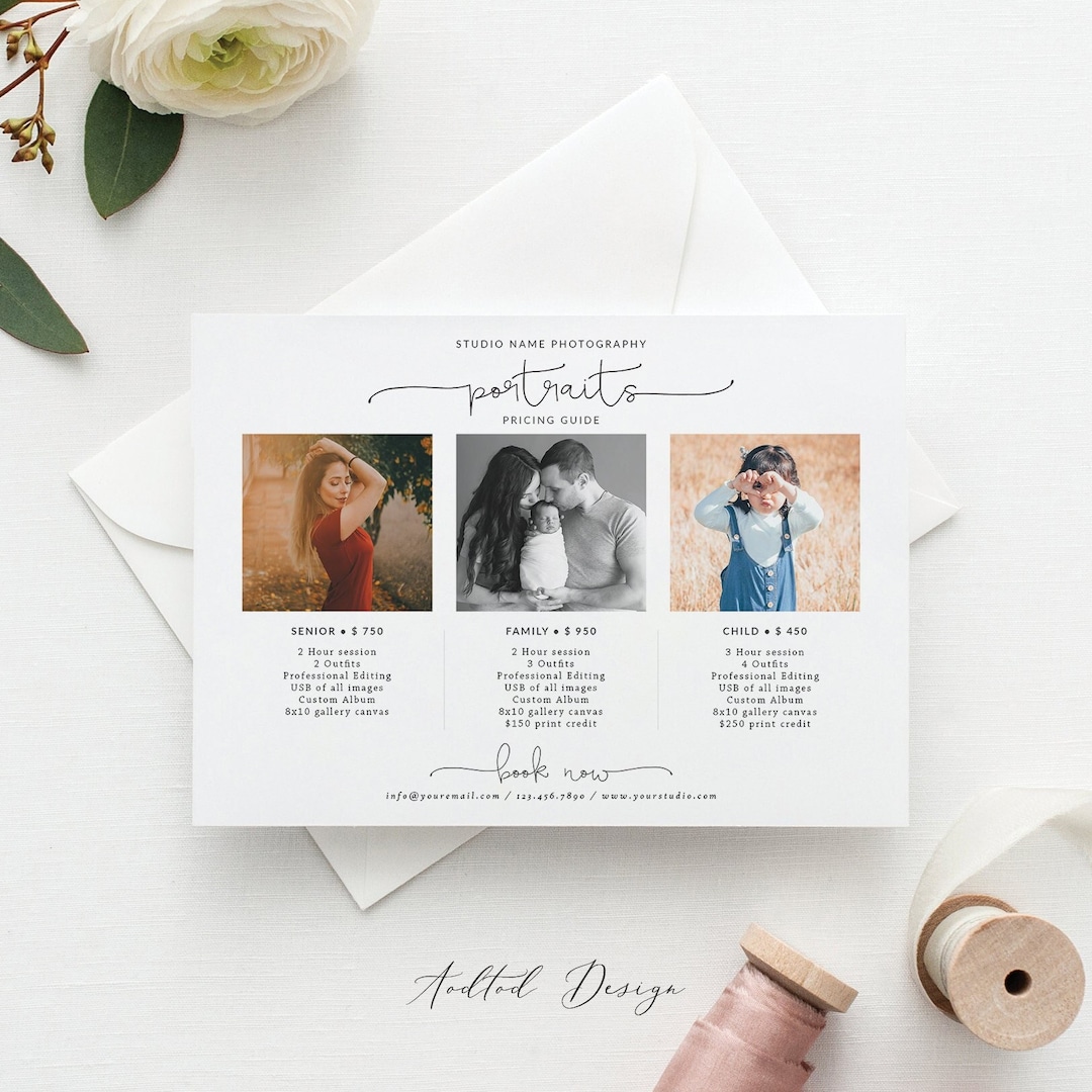 Portrait Photography Pricing Template, Price Guide List for ...