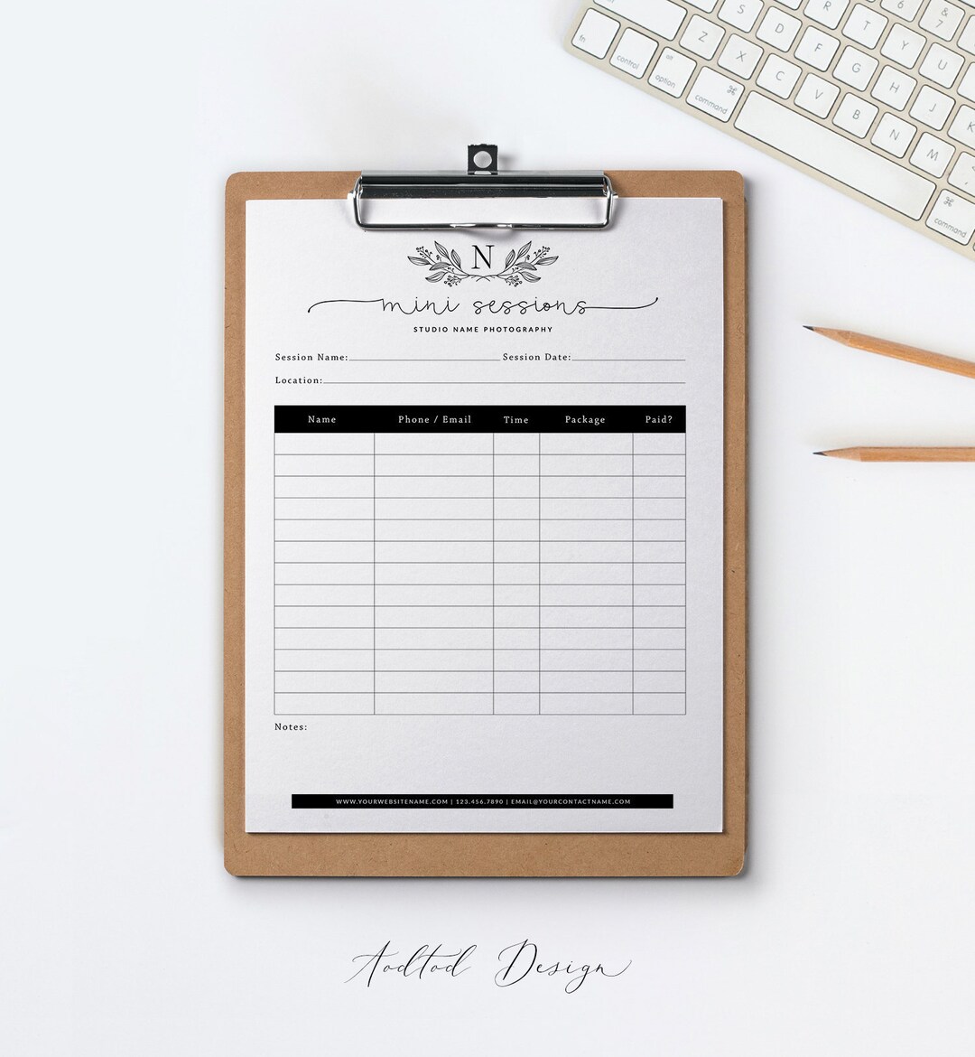 Mini Session Sheet Template for Photographers Photography - Etsy