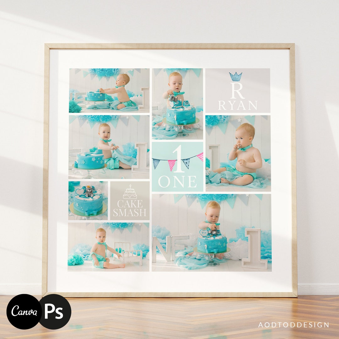 Cake Smash Photo Collage Template, Storyboard, First Birthday, Cake ...