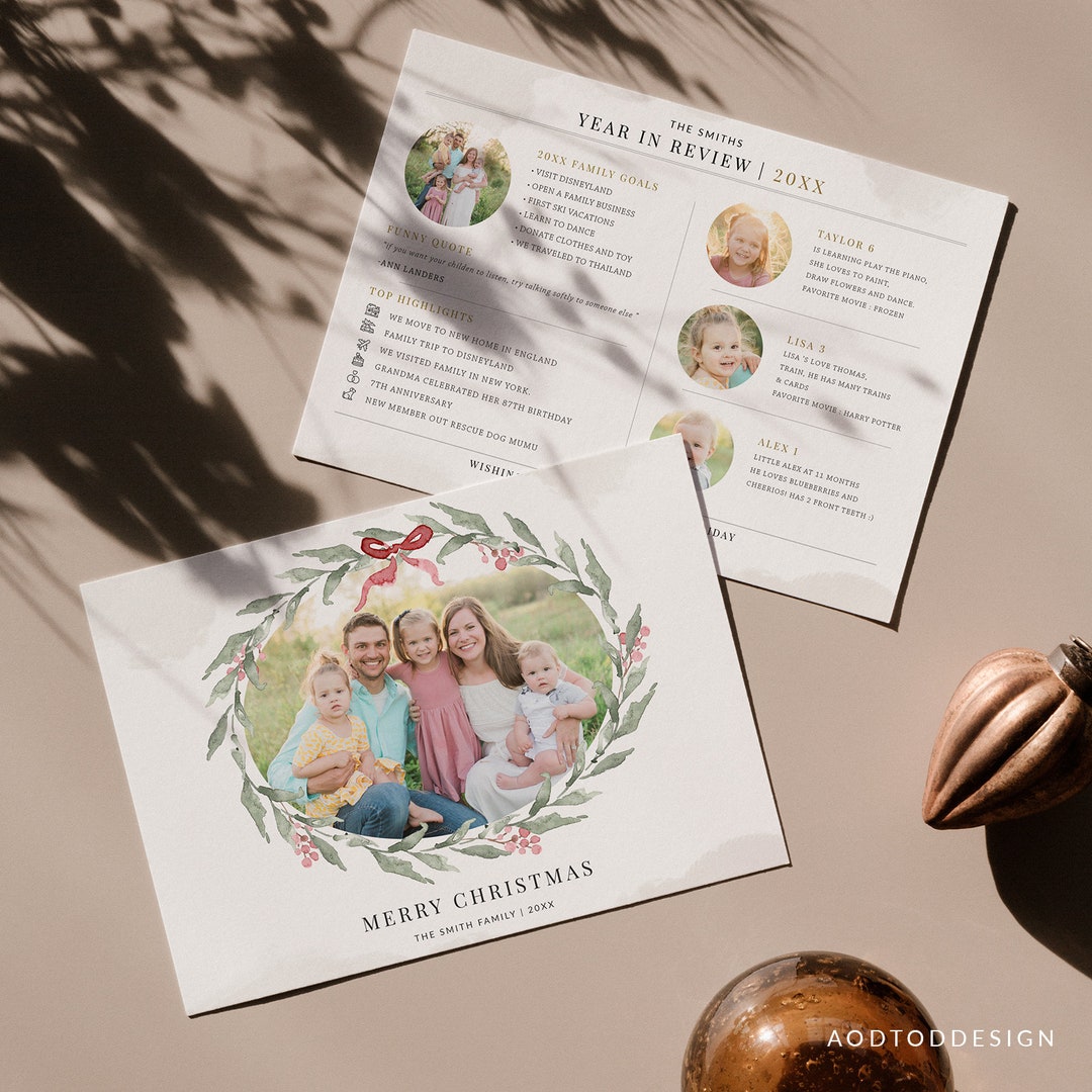 Year in Review Christmas Card Templatefor 3 Kids, Happy Christmas, Card ...