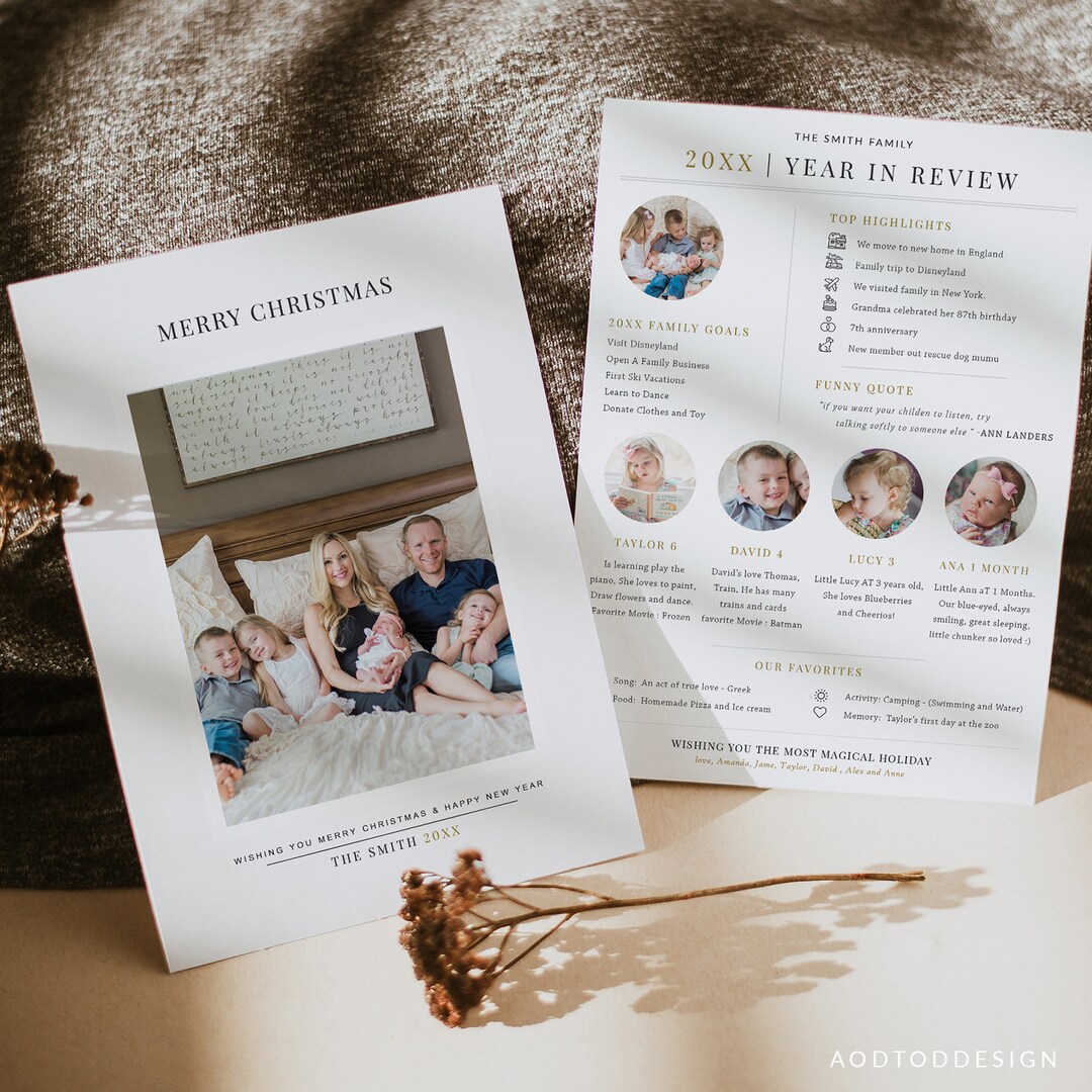 Year in Review Christmas Card Templatefor 4 Kids, Happy Christmas, Card ...