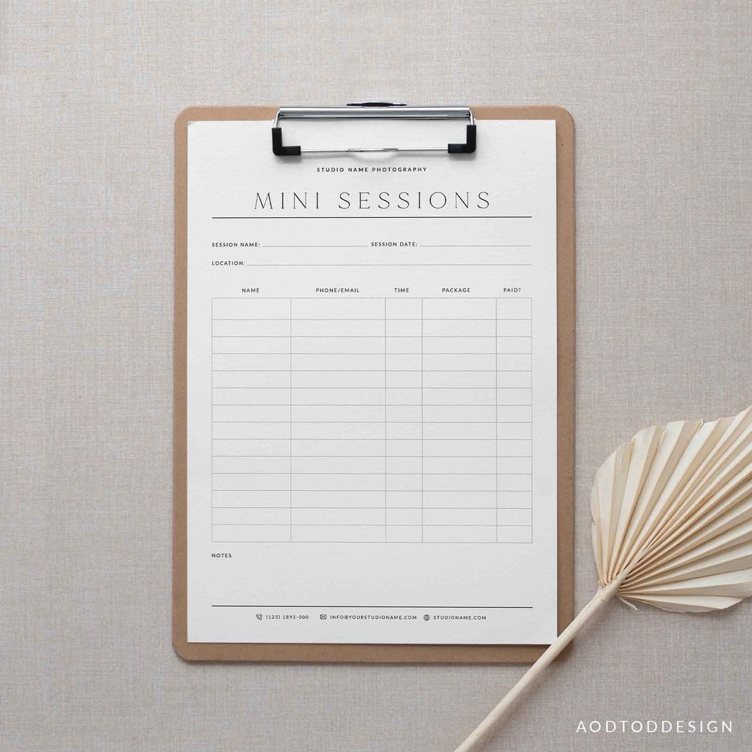 Minimalist Mini Session Sheet Template, Photography Booking Form, Mini ...