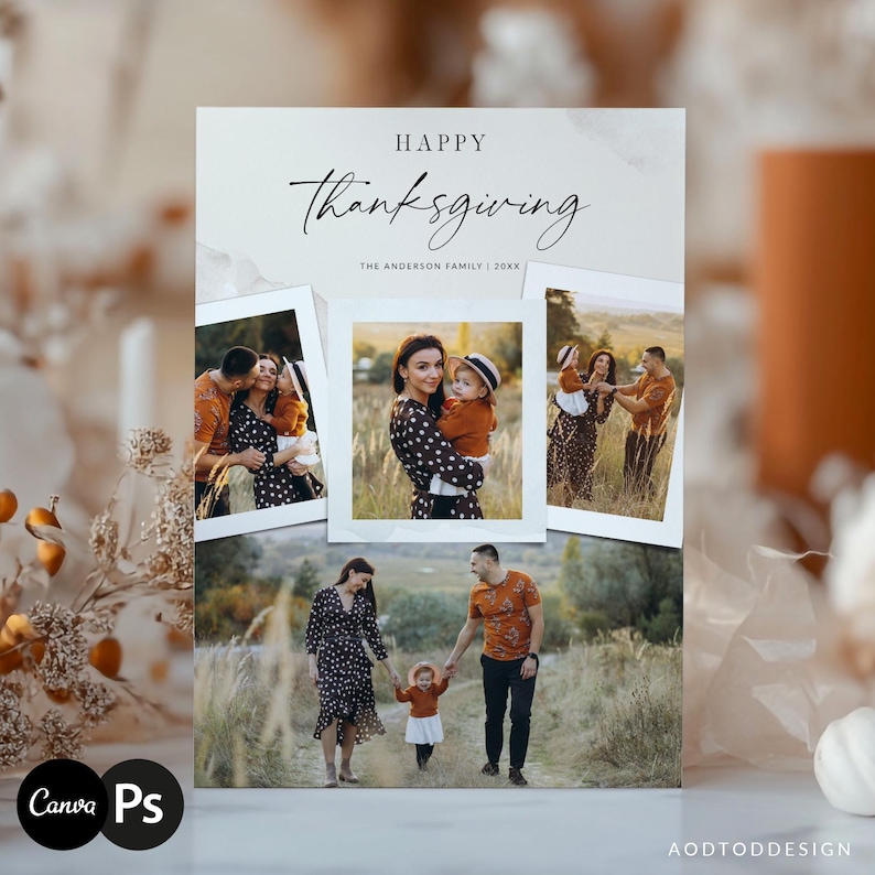 Editable Thanksgiving Card Template, Thankful Fall Photo Card, Autumn ...