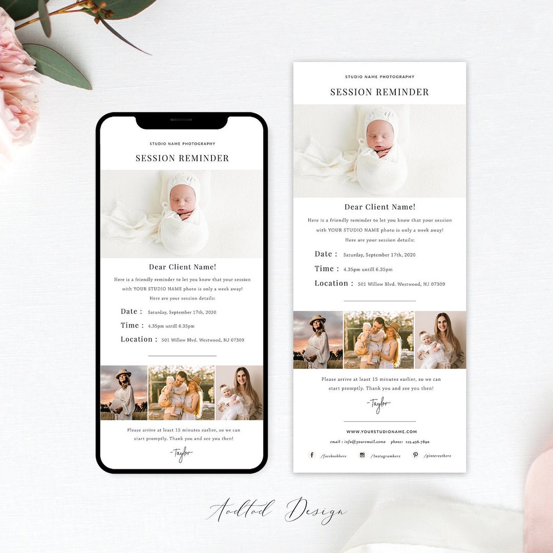 Session Reminder Email Newsletter Template for Photographers - Etsy