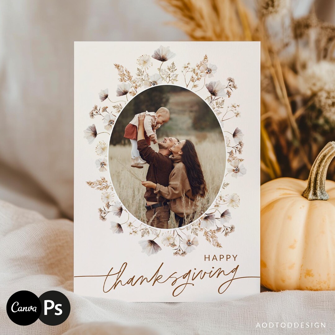 Editable Thanksgiving Card Template, Thankful Fall Photo Card, Autumn ...