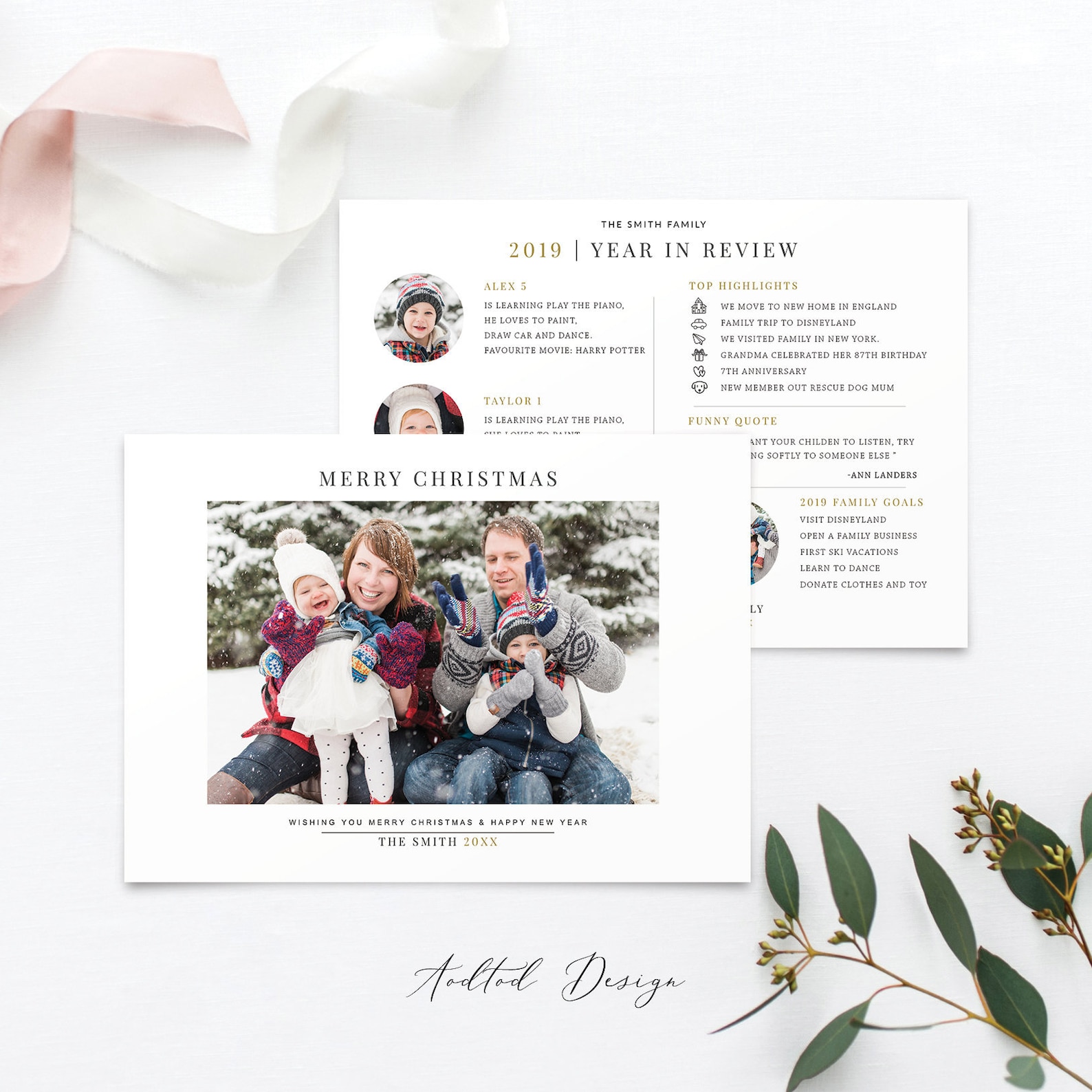 Year in Review Christmas Card Templatefor 2 Kids Christmas | Etsy