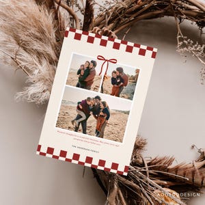 Boho Checkered Holiday Photo Template, Checkerboard Design, Editable in ...