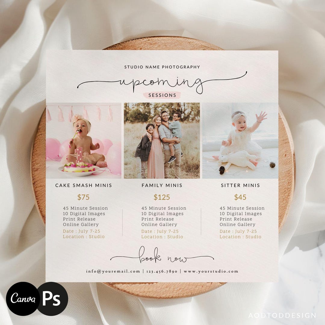 Editable Upcoming Sessions Template, Photography Mini Session Marketing ...